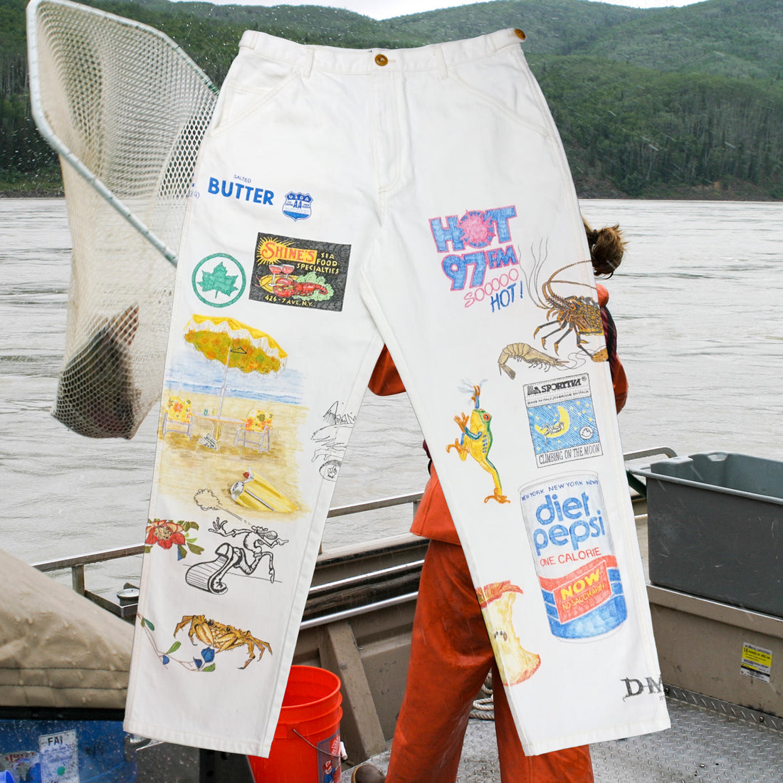 Custom white hand-drawn pants – Small Talk Studio