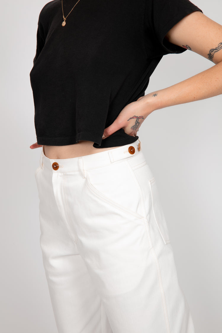 Custom white hand-drawn pants – Small Talk Studio