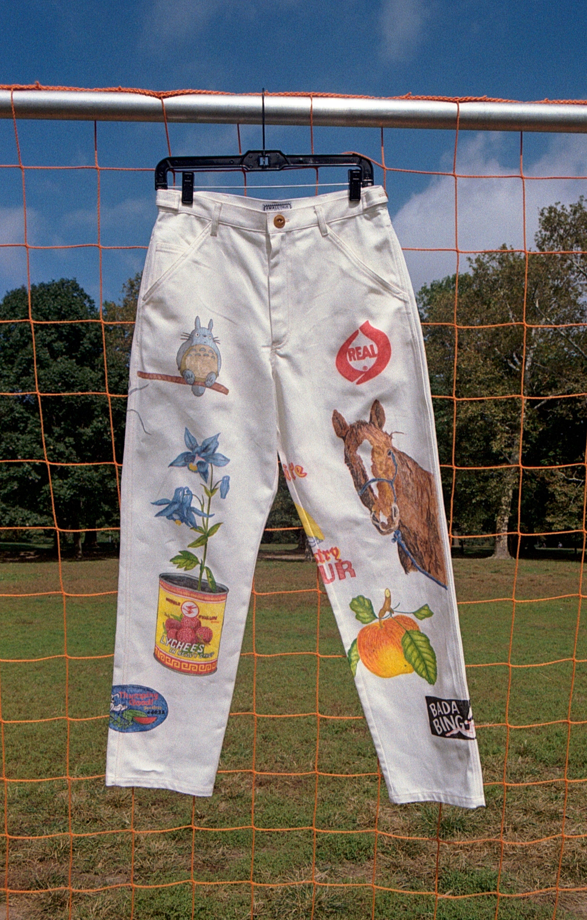 Custom white hand-drawn pants – Small Talk Studio